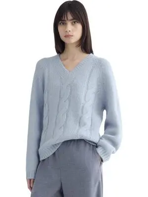 Everlane Cloud Cable V-neck Sweater - Forever Blue