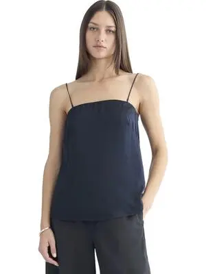 Everlane Thin Strap Cami Top In Silk Charmeuse - Navy