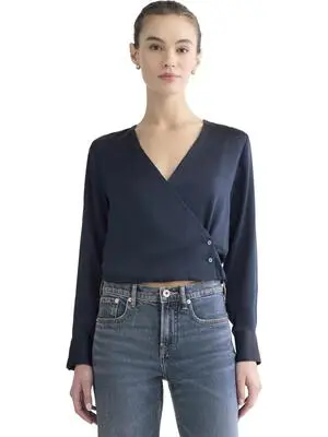 Everlane Silk Charmeuse Wrap Top - Navy