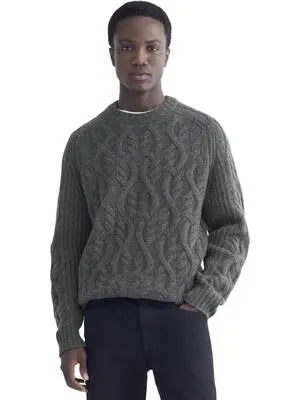 Everlane Cable Knit Crew Neck Sweater - Heathered Soot