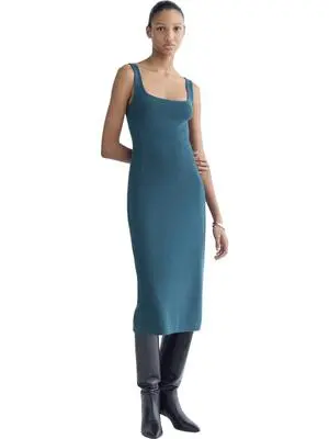 Everlane Knit Square-neck Midi Dress - Reflecting Pond