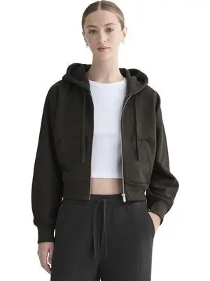 Everlane Luxe Fleece Full-zip Cropped Hoodie - Black