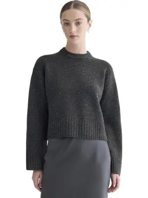 Everlane Cropped Boxy Crew Neck Sweater - Heathered Black Donegal