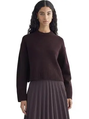 Everlane Cropped Boxy Crew Neck Sweater - Heathered Winetasting