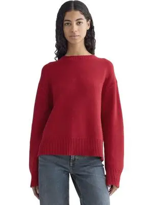 Everlane Cotton Honeycomb Square Crew Neck Sweater - Berry Red