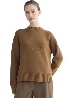Everlane Cotton Honeycomb Crew Neck Sweater - Toffee