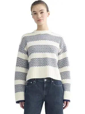 Everlane Nordic Cropped Boxy Crew Neck Sweater - Bone/true Navy