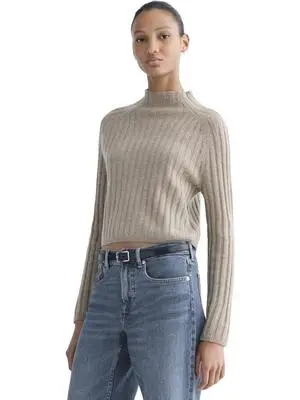 Everlane Funnel-neck Cropped Wool-cashmere Sweater - Oatmeal