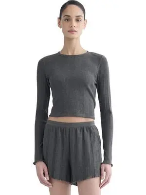 Everlane Lounge Rib Cropped Shirt - Heathered Soot