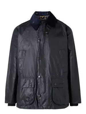 Barbour Bedale Corduroy-Trimmed Waxed-Cotton Jacket Blue