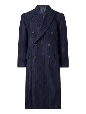 BODE Waldorf Double-breasted Pinstriped Virgin Wool Coat - Blue