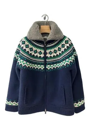 Miu Miu Fleece Lined Fair Isle Zip Up - Blue