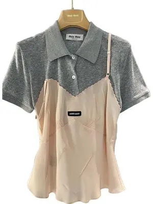 Miu Miu Layered Slip Top - Gray, Pink