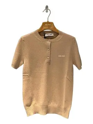 Miu Miu Short Sleeve Camel Henley Cashmere - Beige