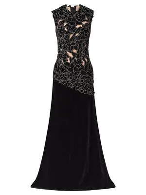 Costarellos Serisa Crystal-embellished Velvet Gown - Black
