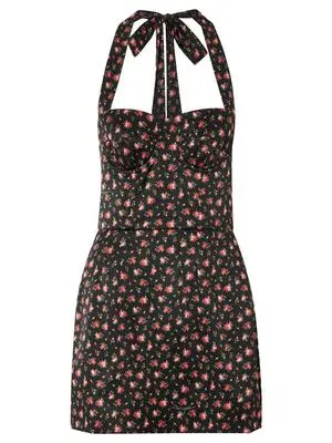 Dolce & Gabbana Floral-print Silk-blend Satin Halterneck Mini Dress - Black