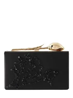Erdem Bloom Embellished Satin Clutch - Black