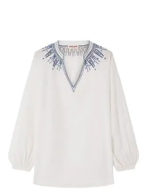 EMPORIO SIRENUSE Ilizia Embroidered Bead-embellished Blouse - White