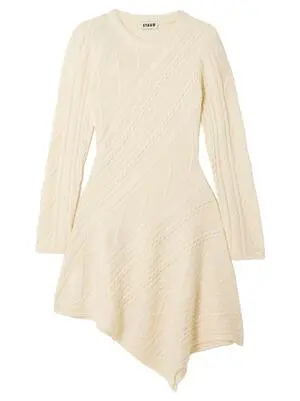 Staud Eva Asymmetric Cable-knit Wool-blend Dress - Ivory