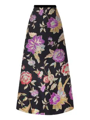 Valentino Garavani Velvet-trimmed Floral-brocade Maxi Skirt - Black