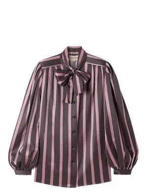 Valentino Garavani Striped Silk-satin Blouse With Pussy-bow - Purple
