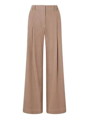 Brunello Cucinelli Pleated Embellished High-rise Wide-leg Jeans - Neutrals