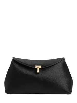 TOTEME T-Lock Pony Hair Clutch Black