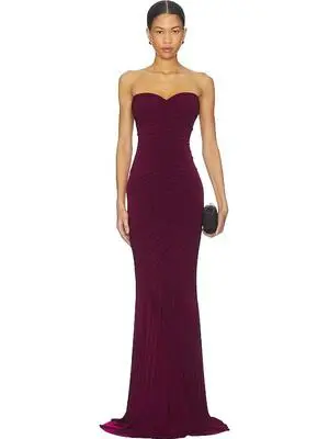 Norma Kamali Strapless Shirred Front Fishtail Gown - Plum