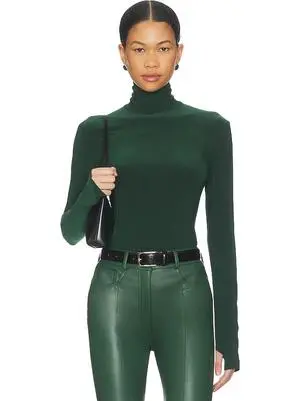 Norma Kamali Slim Fit Long Sleeve Turtle Top - Dark Emerald