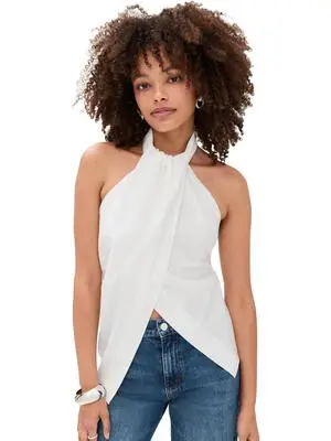English Factory Oxford Halter Tie Back Top - White