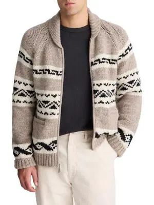 Madewell Fair Isle Zip-up Wool Cardigan - Stone
