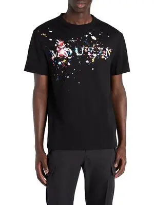 Alexander McQueen Paint Splattered Logo Graphic T-shirt - Black/multicolour