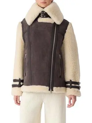 Mackage Rhoslyn Oversize Genuine Shearling Moto Jacket - Coffee-natural