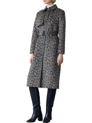 Mackage Zeva-a Leopard Print Trench Coat - Light Camel Multi