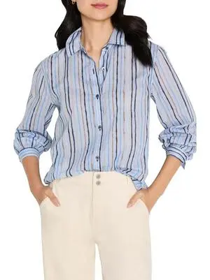 NIC+ZOE Drifty Painted Stripe Button-up Shirt - Blue Multi