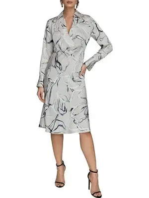 Donna Karan New York Long Sleeve Print Dress - Vellum Mul