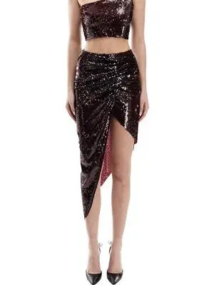 MOTHER OF ALL Sharon Sequined Wrap Skirt - Burgundy