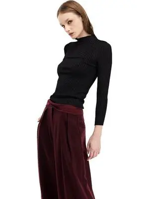 MOTHER OF ALL Elena Turtleneck Knit Top Black