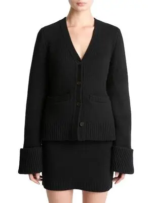 Vince Double Face Wool Blend Cardigan - Black