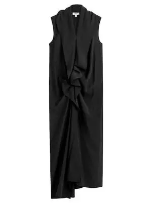Cos Ruffled Draped Midi Dress - Black