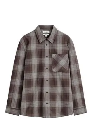 Cos Checked Brushed-cotton Shirt - Brown
