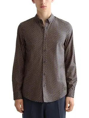 Scotch & Soda Micro Aop Slim Fit Shirt - Ditsy Leaf Stripe Peacoat