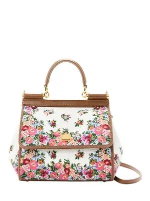 Dolce & Gabbana Floral Top Handle Bag - Camel
