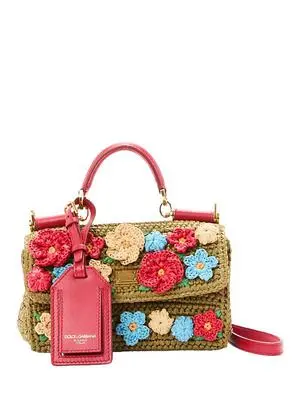 Dolce & Gabbana My Sicily Crocheted Top Handle Bag Green