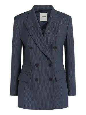 Sandro Pinstripe Double-breasted Jacket - Blue