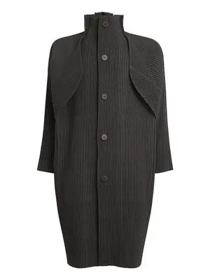 Issey Miyake Wool-effect Pleated Overcoat - Brown