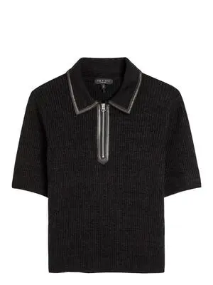 Rag & Bone Caterina Ribbed Wool-blend Polo Top - Dark Brown