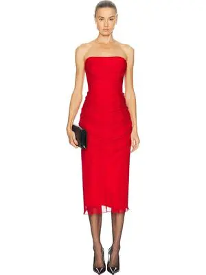 Carolina Herrera Strapless Draped Midi Dress - Herrera Red