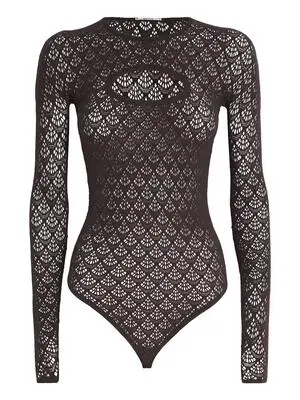 Wolford Mermaid Net Thong Bodysuit Brown