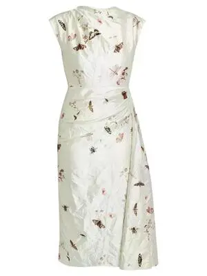 Erdem Draped Printed Midi Dress - Neutrals